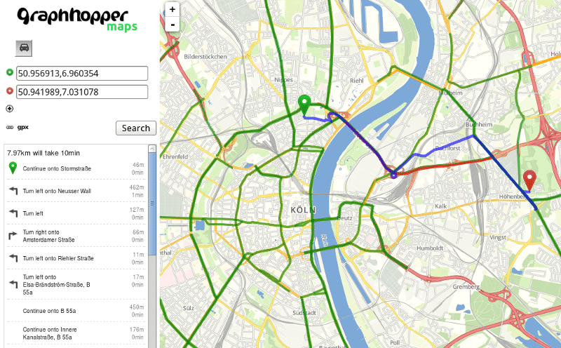 Visualize and Handle Traffic Information with GraphHopper in Real-time for Cologne (Germany ...